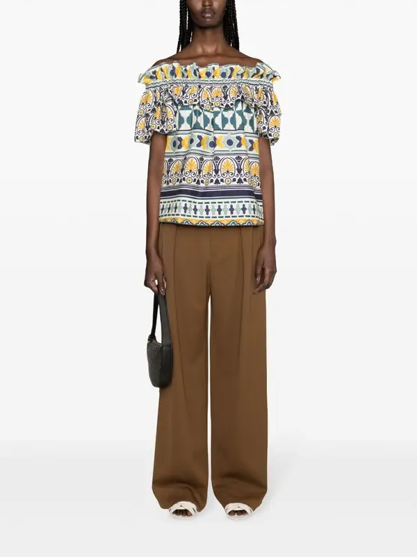 La DoubleJ Geometric Print Off-the-shoulder Blouse