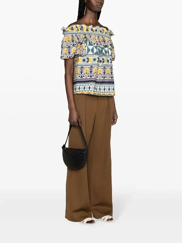 La DoubleJ Geometric Print Off-the-shoulder Blouse