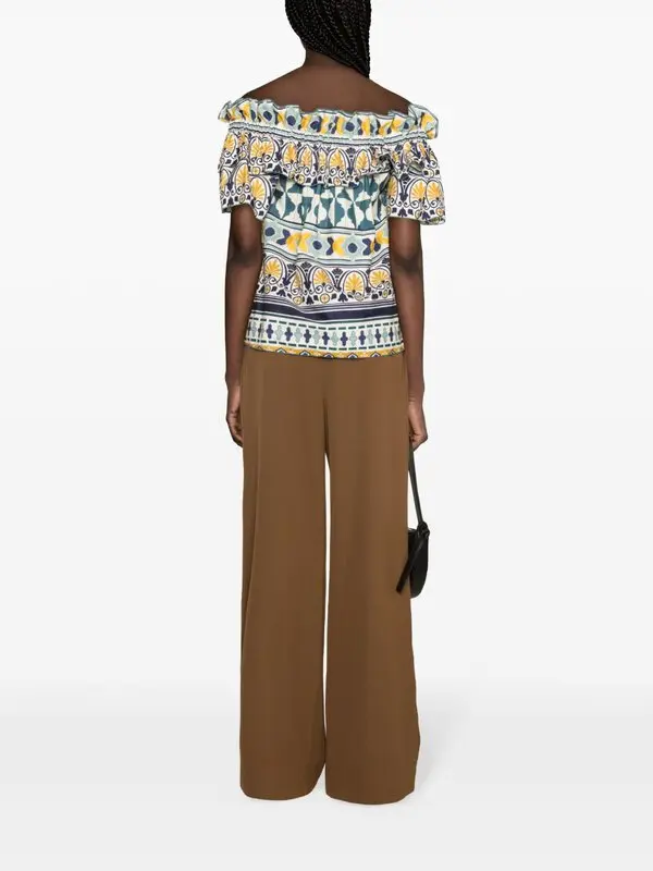 La DoubleJ Geometric Print Off-the-shoulder Blouse