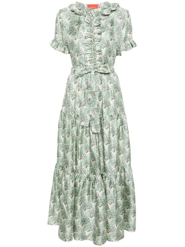 La DoubleJ Fan-print Maxi Dress - Green