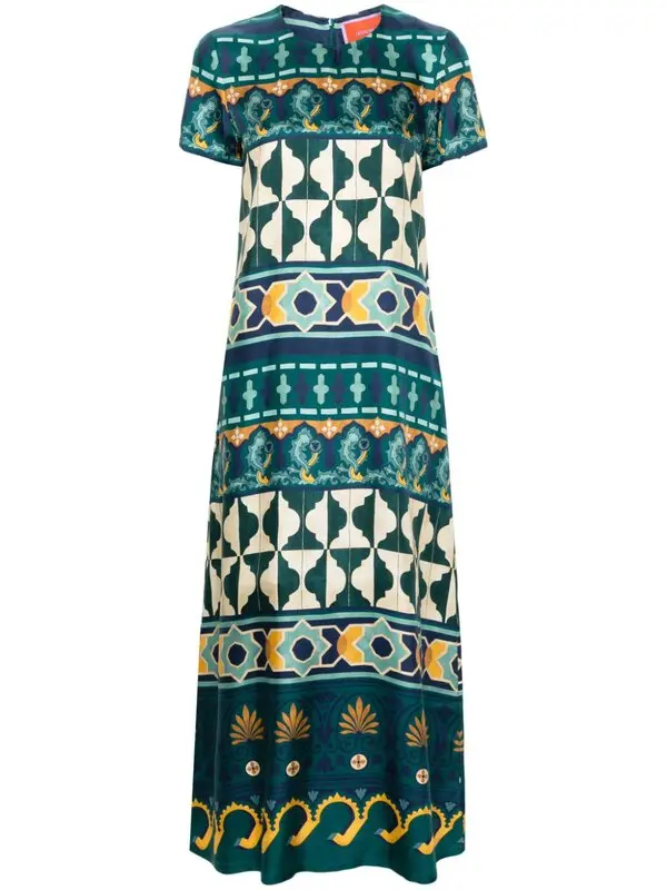 La DoubleJ Geometric-print Silk Swing Dress