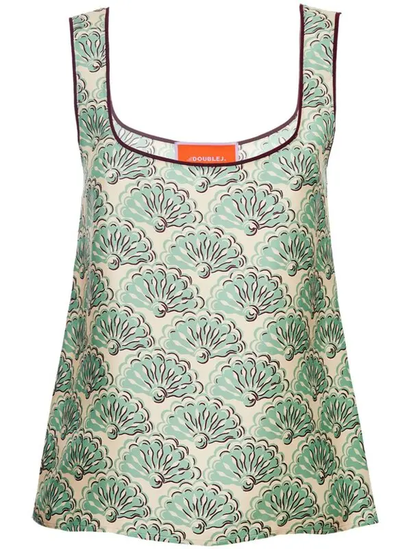 La DoubleJ Twirl Graphic-print Silk Top - Green