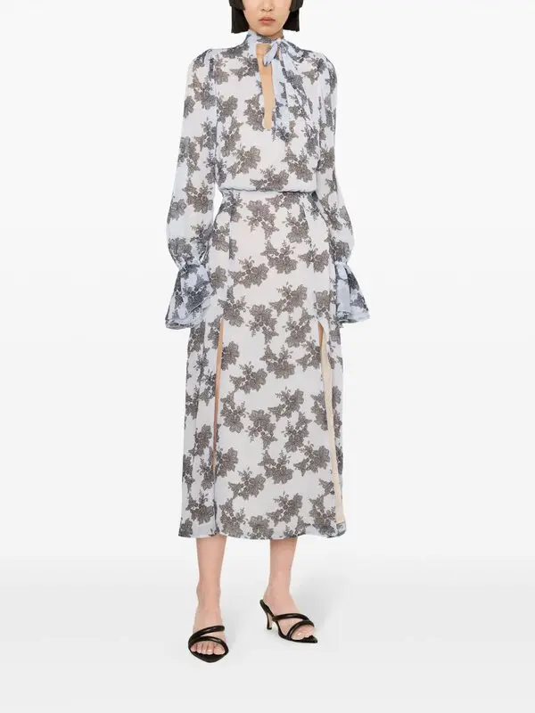 Rotate By Birger Christensen Floral-print Pliss Maxi Dress - Blue
