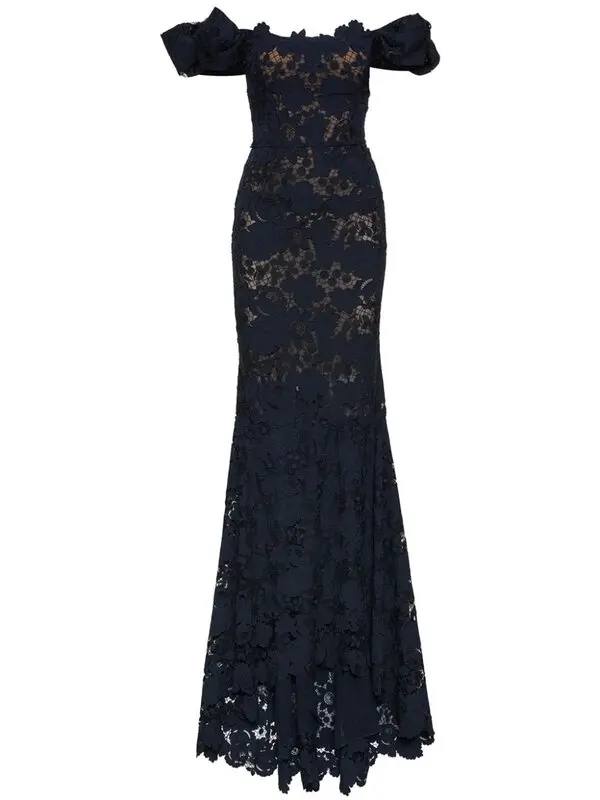 Oscar De La Renta Mixed Botanical Guipure-lace Maxi Dress