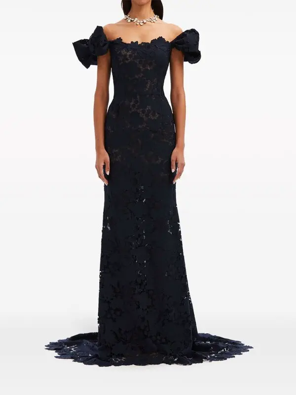 Oscar De La Renta Mixed Botanical Guipure-lace Maxi Dress