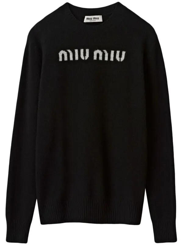 Miu Miu Wool And Cashmere Sweater With Intarsia Logo