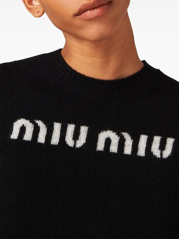 Miu Miu Wool And Cashmere Sweater With Intarsia Logo