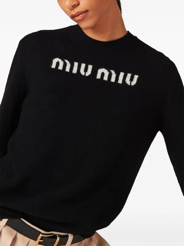 Miu Miu Wool And Cashmere Sweater With Intarsia Logo