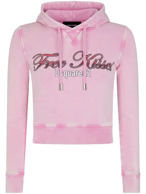 Dsquared2 Cropped Cotton Hoodie With Slogan Print