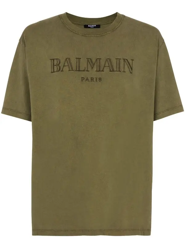 Balmain Logo-embroidered Cotton T-shirt - Green