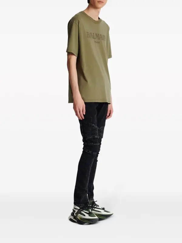 Balmain Logo-embroidered Cotton T-shirt - Green