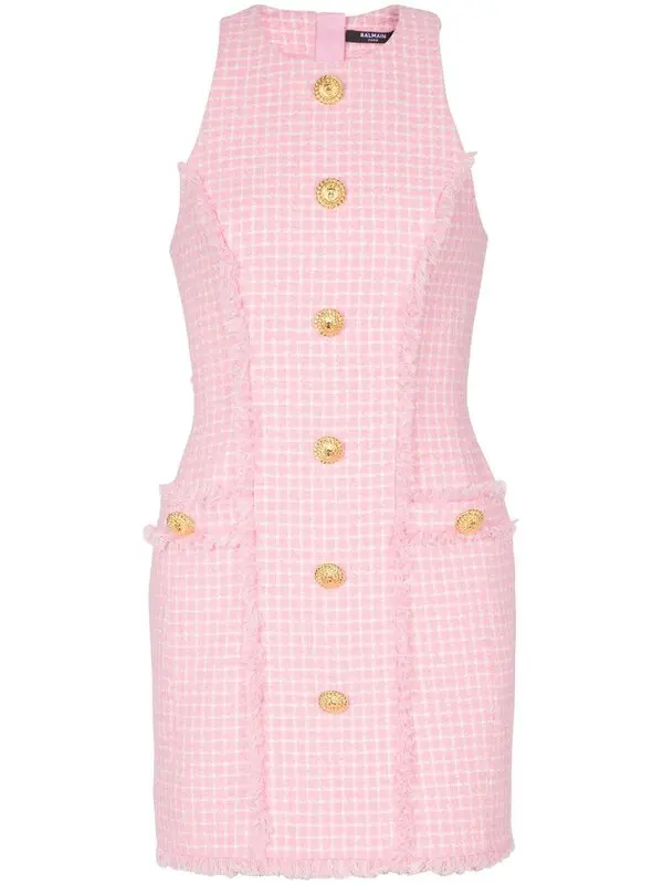 Balmain Button-embellished Tweed Minidress