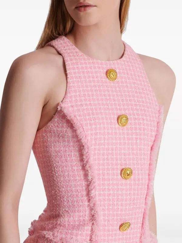 Balmain Button-embellished Tweed Minidress