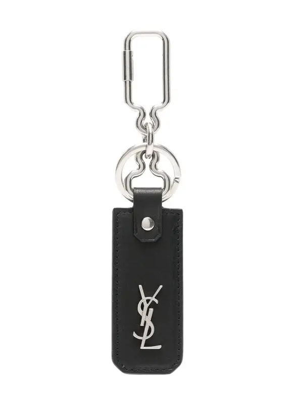 Saint Laurent Cassandre-plaque Leather Keyring - Black