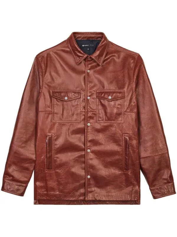 PURPLE BRAND Press-stud Leather Shirt Jacket