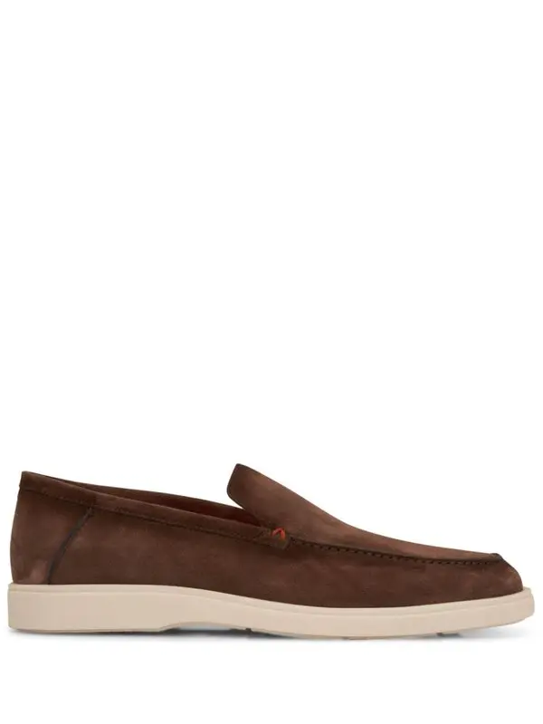 Santoni Almond-toe Suede Loafers - Brown