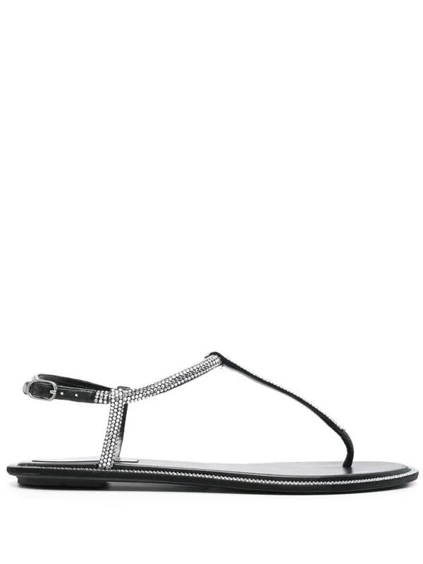 Rene Caovilla Diana Rhinestone-embellished Flat Sandals - Black
