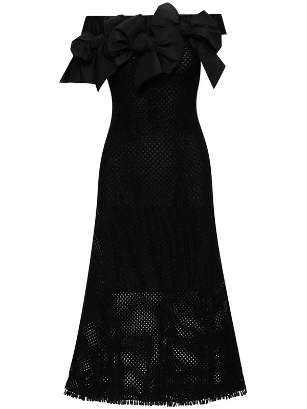 Oscar De La Renta Bow-detail Open-knit Midi Dress - Black