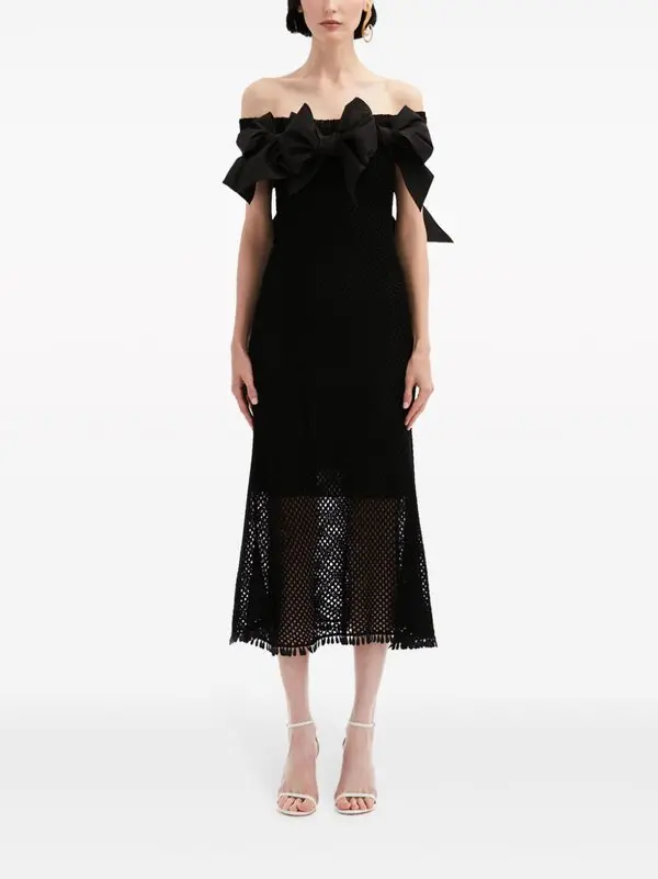Oscar De La Renta Open-knit Midi Dress With Bow Detailing