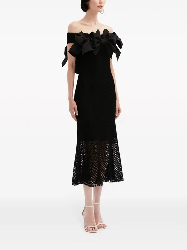Oscar De La Renta Open-knit Midi Dress With Bow Detailing