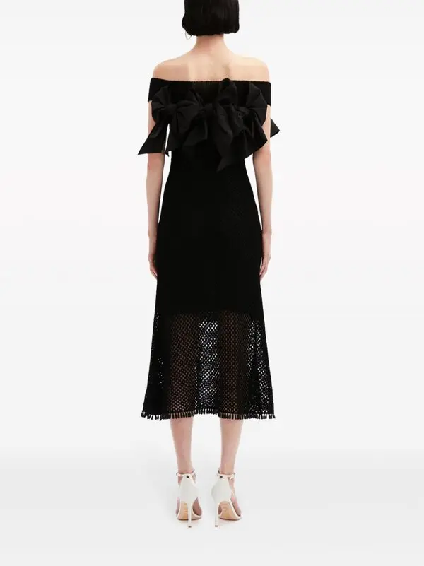 Oscar De La Renta Open-knit Midi Dress With Bow Detailing