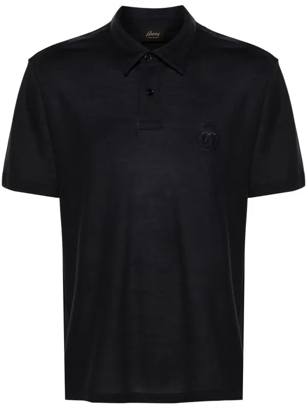 Brioni Logo-embroidered Wool Polo Shirt - Blue