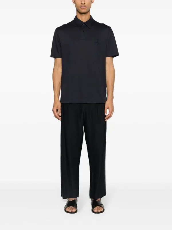 Brioni Logo-embroidered Wool Polo Shirt - Blue