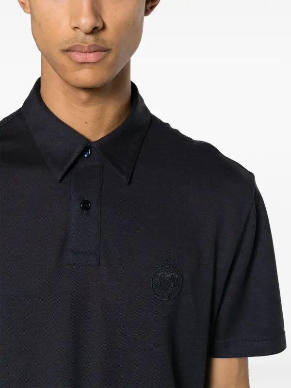 Brioni Logo-embroidered Wool Polo Shirt - Blue