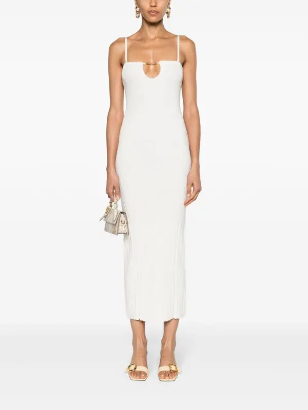Jacquemus Sierra Ribbed Knit Midi Dress - White
