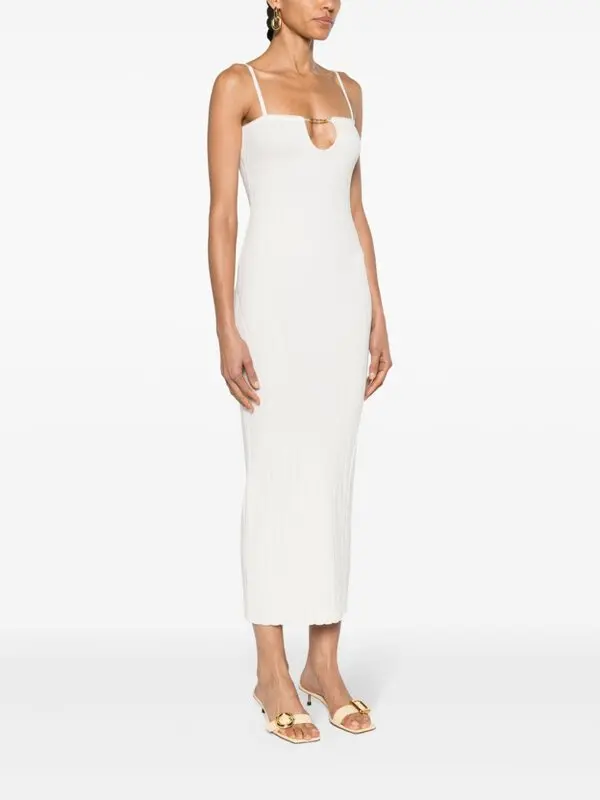 Jacquemus Sierra Ribbed Knit Midi Dress - White