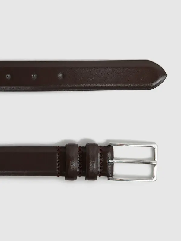 REISS Dante Smooth Leather Belt - Brown