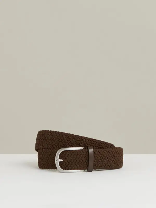 REISS Elmont Woven Belt - Dark Brown