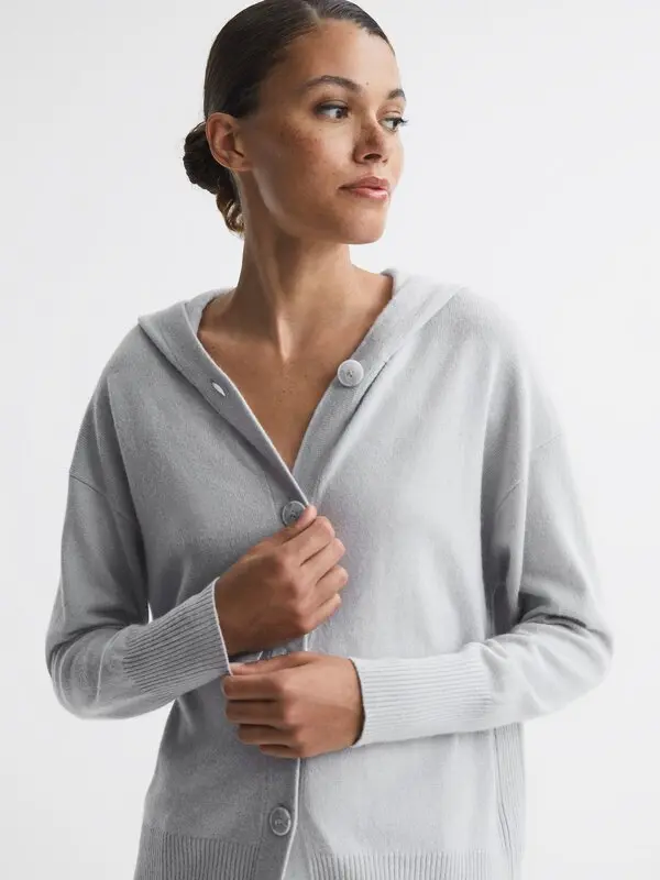 REISS Evie Wool Blend Hooded Cardigan - Grey