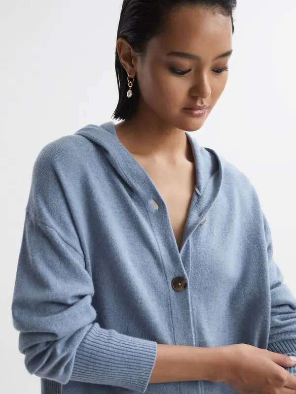 REISS Evie Wool Blend Hooded Cardigan - Indigo