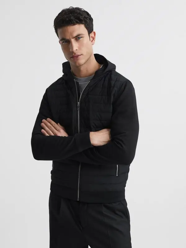REISS Taylor Hybrid Zip-through Quilted Hooded Jacket