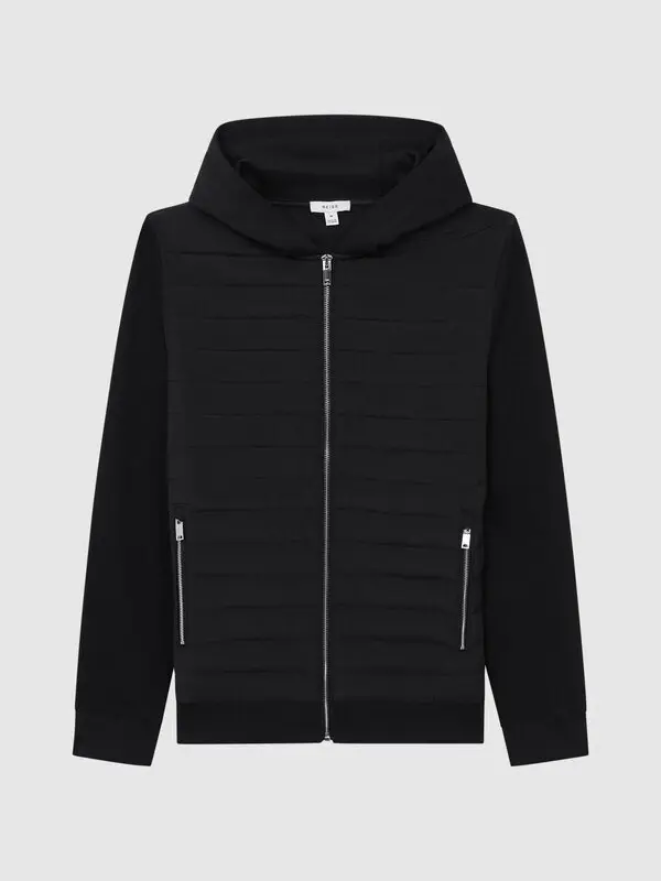 REISS Taylor Hybrid Zip-through Quilted Hooded Jacket