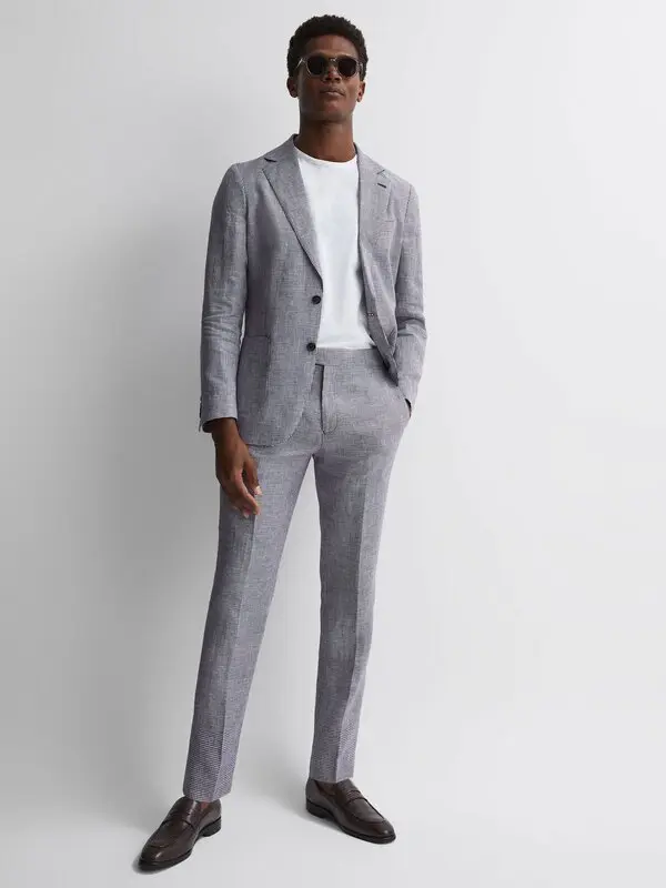REISS Squad Linen Dogtooth Trousers