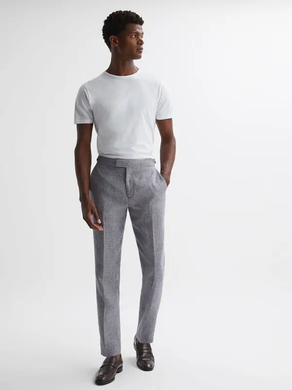 REISS Squad Linen Dogtooth Trousers
