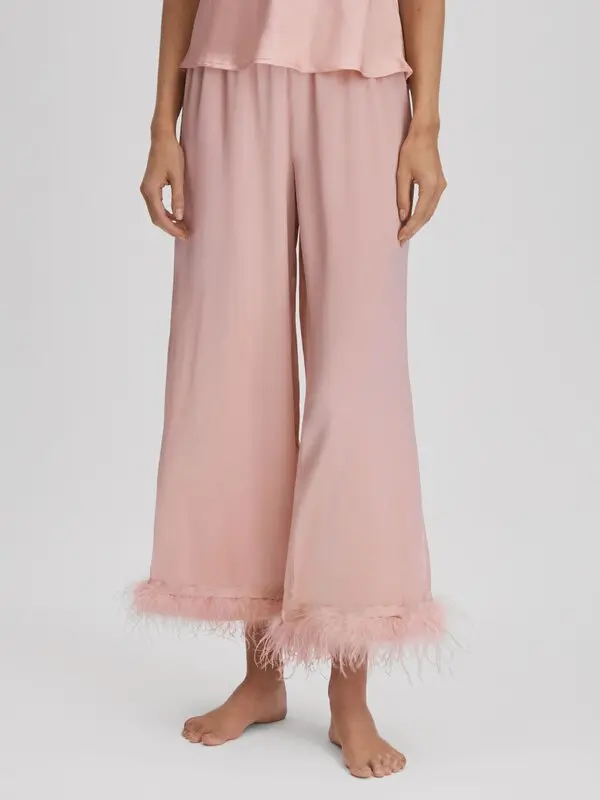 MAISON ESSENTIELE Silk Feather Trim Pyjama Bottoms - Blush