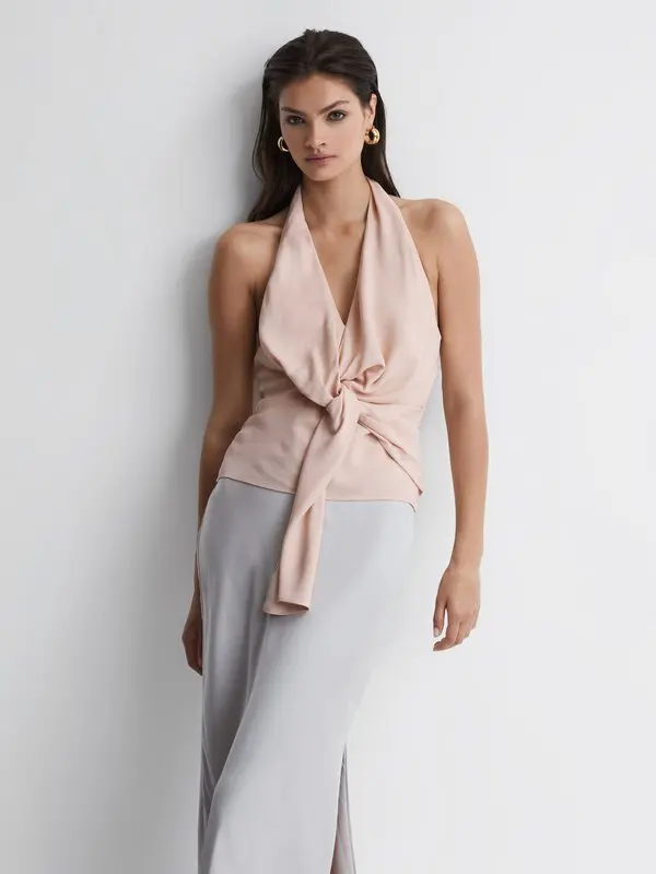 REISS Freda Tie Halter-neck Blouse