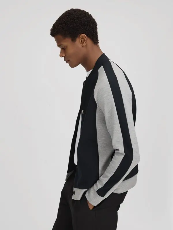 REISS Pelham Colourblock Jersey Bomber Jacket - Navy/grey