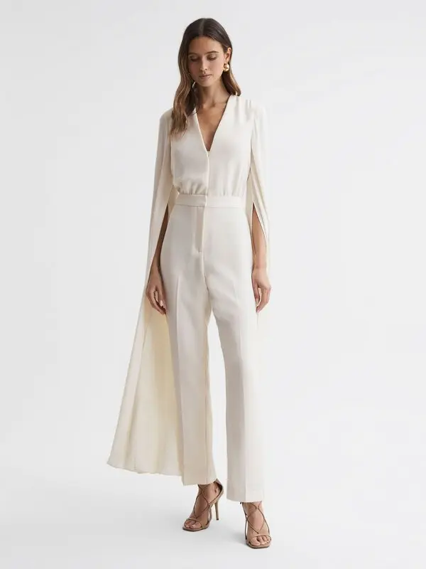 REISS Olivia Cape Sleeve Jumpsuit - Ivory