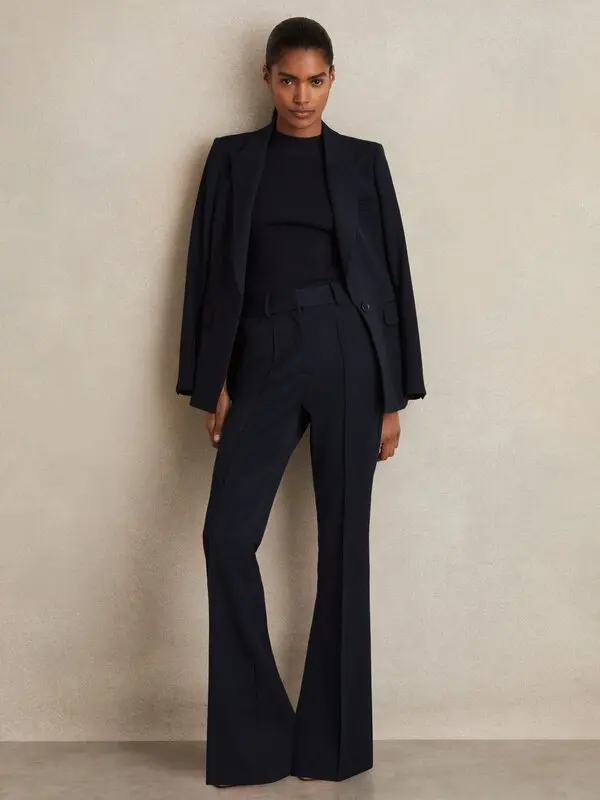 REISS Gabi Flared Suit Trousers - Navy