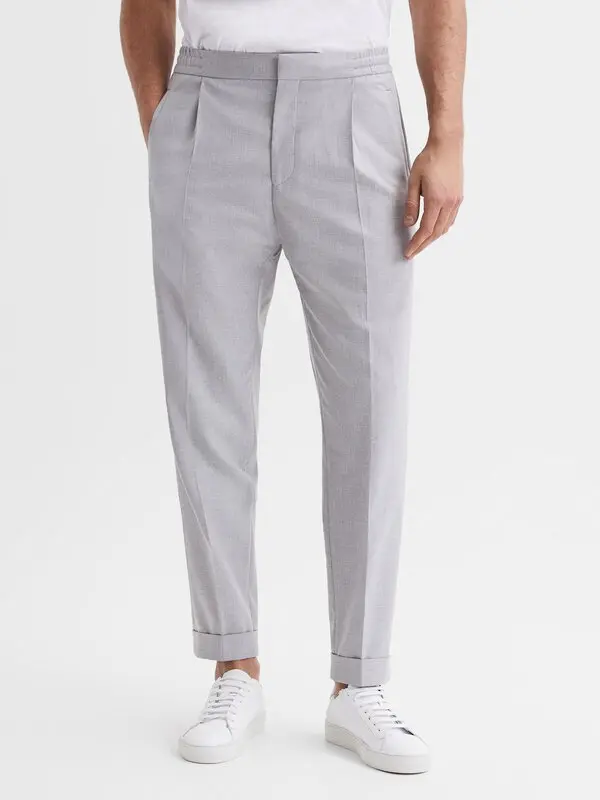 REISS Brighton Relaxed Drawstring Trousers With Turn-up Hems - Grey