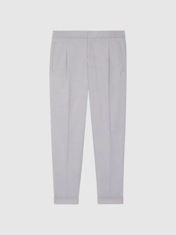 REISS Brighton Relaxed Drawstring Trousers With Turn-up Hems - Grey