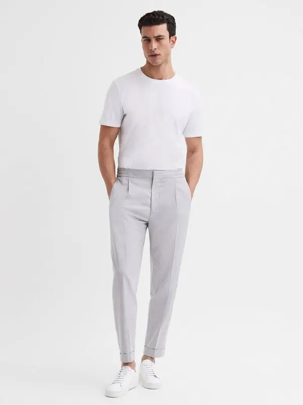 REISS Brighton Relaxed Drawstring Trousers With Turn-up Hems - Grey