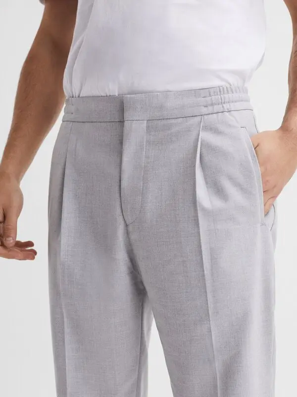 REISS Brighton Relaxed Drawstring Trousers With Turn-up Hems - Grey