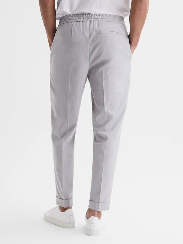 REISS Brighton Relaxed Drawstring Trousers With Turn-up Hems - Grey