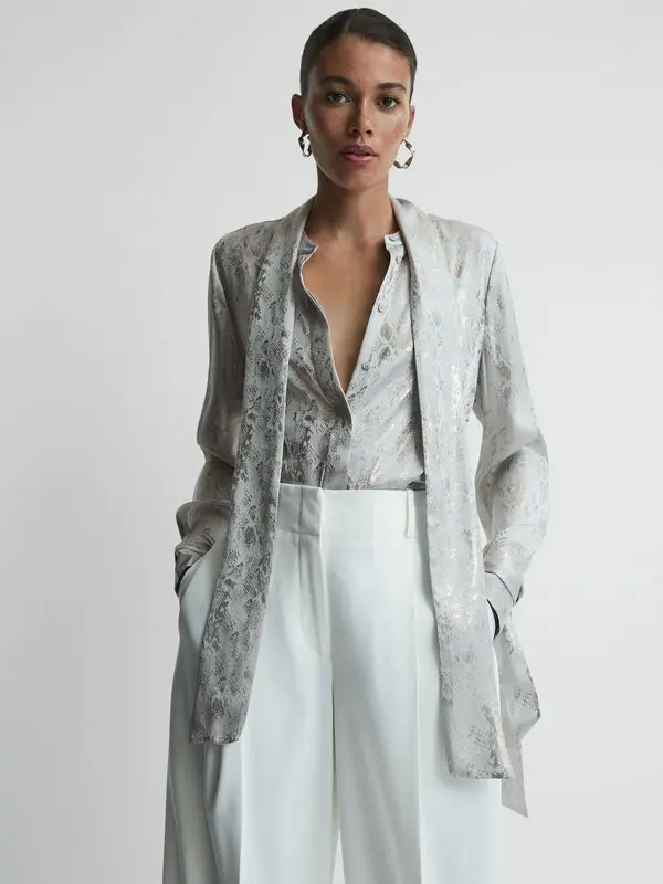 REISS Palma Metallic Tie-detailed Blouse