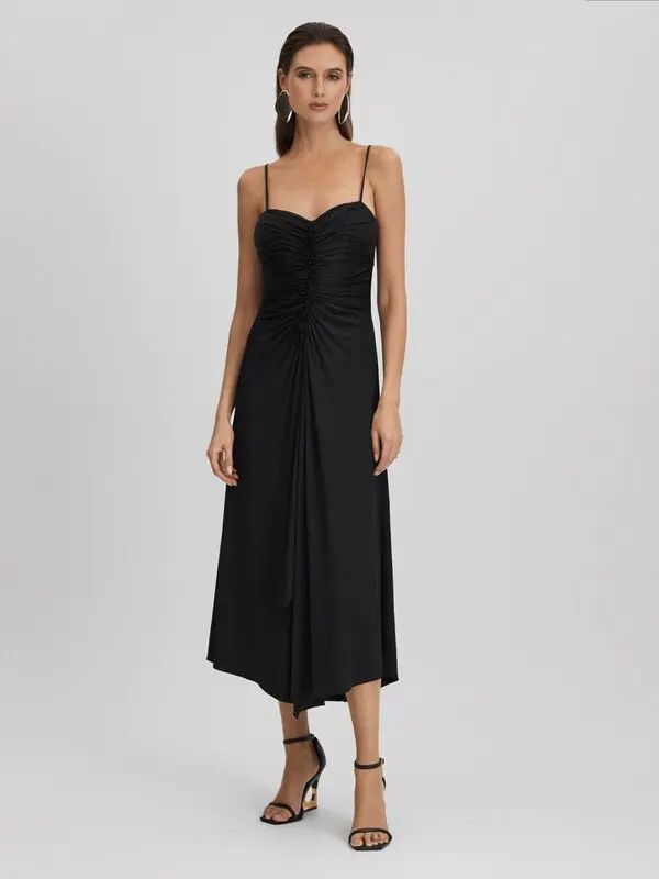 Halston Ruched Jersey Midi Dress